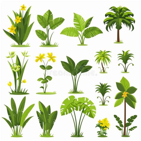Tropical Rainforest Flora Set Vector Flat Isolated Illustration Stock Vector Illustration Of