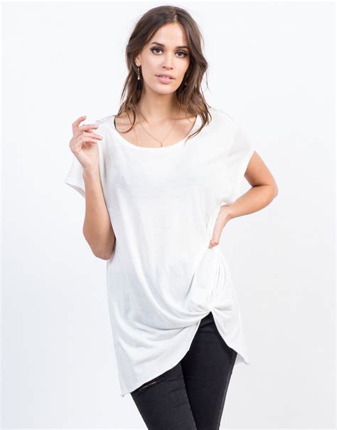 Soft Knotted Tee Lightweight Shirt Twist Front Top 2020ave