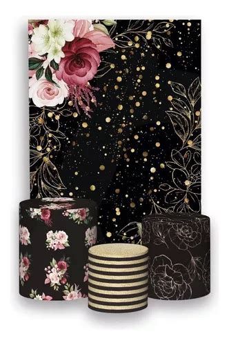 Painel Vertical Trio De Capas Floral Rosa Fundo Preto 10 MercadoLivre