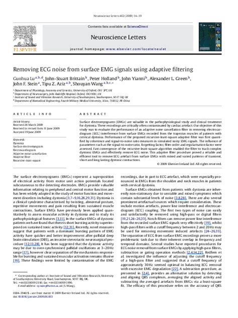 pdf removing ecg noise from surface emg signals using adaptive filtering