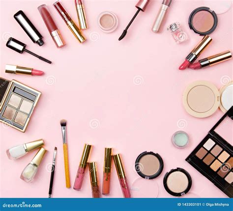 Banner Of Woman`s Cosmetics On Pink Background Stock Image Image Of