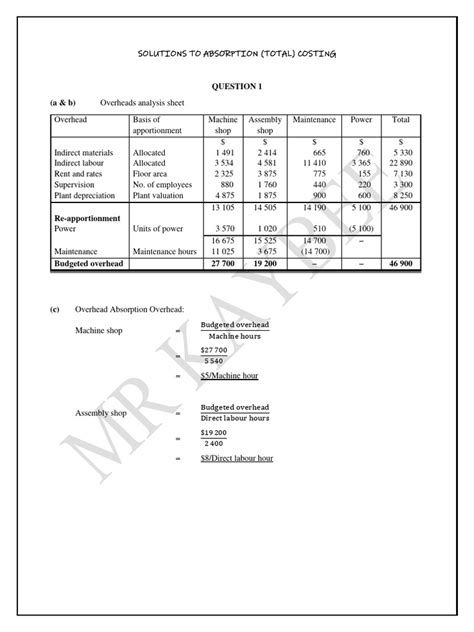 Absorption Total Costing Answers Pdf Cost Of Goods Sold Cost