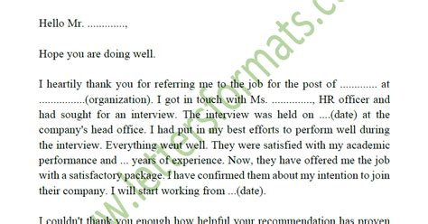 Thank You Note Letter To Someone For Referring You To A Job