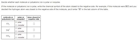 Solved Decide Whether Each Molecule Or Polyatomic Ion Is Chegg