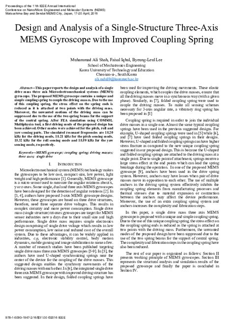 Pdf Design And Analysis Of A Single Structure Three Axis Mems Gyroscope With Improved Coupling