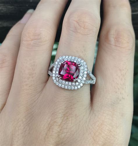 1 60ct Ruby Cushion Halo Engagement Ring Square Ruby Split Etsy