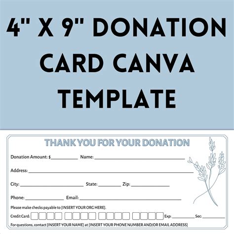 Donation Card Canva Template Editable Printable Donation Etsy