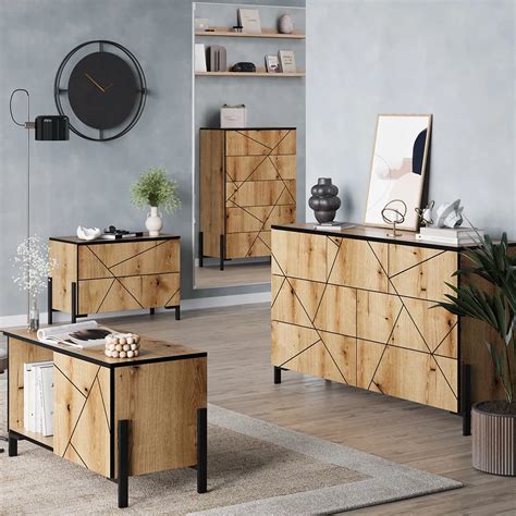 Cômoda Hatto Carvalho 1398x802 Cm Com 7 Gavetas Vicco Carvalho