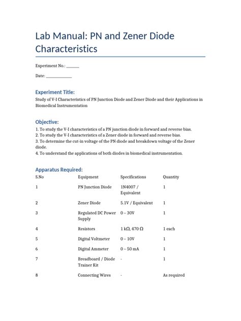 Pnandzenerdiodecombinedlabmanual 1 Pdf Diode Pn Junction