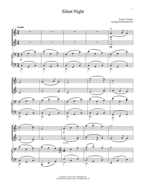 Franz X Gruber Silent Night For Violin Duet And Piano Sheet Music