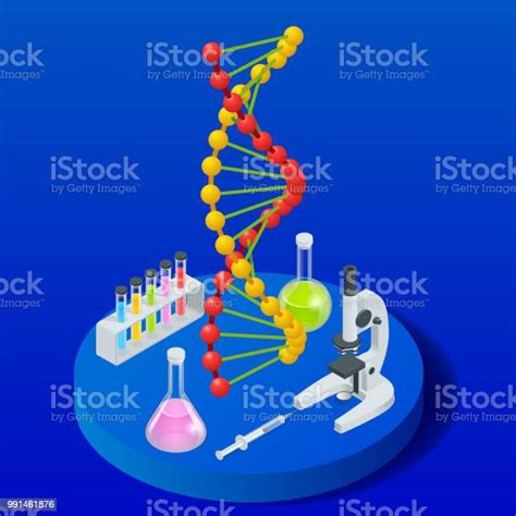 파란색 배경에서 아이소메트릭 디지털 Dna 구조입니다 과학 개념입니다 Dna 시퀀스 나노기술 벡터 일러스트 레이 션입니다 Dna에 대한 스톡 벡터 아트 및 기타 이미지
