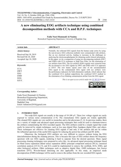 A New Eliminating Eog Artifacts Technique Using Combined Decomposition Methods With Cca And Hp