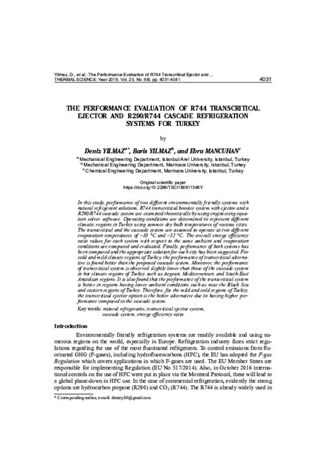Pdf Thermodynamic Analysis Of A Cascade Refrigeration System With