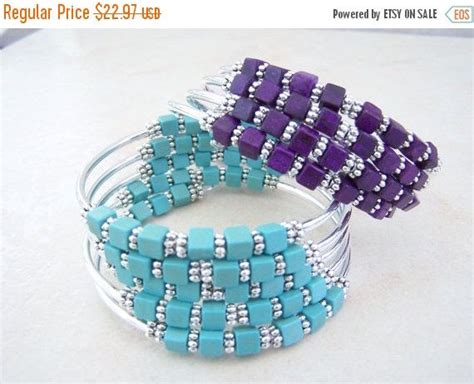 Beaded Bracelet Memory Wire Cuff Bracelet Wire Coil Bracelet Stack