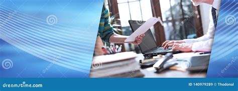 Senior Manager Working With Executive Assistant Panoramic Banner Stock Image Image Of Space