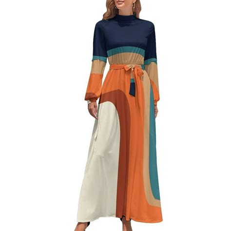Mid Century Modern Meets 1970s Orange And Blue Long Dress Summer