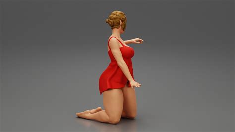 3d File Sexy Woman In Nightdress Setting On Her Knees 3d Print Model 🫦