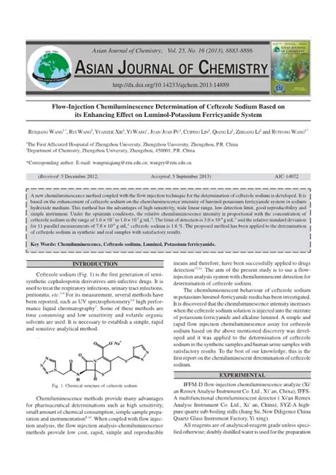 Flow Injection Chemiluminescence Determination Of Ceftezole Sodium