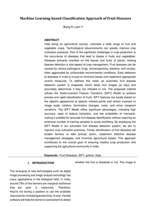 pdf machine learning based classification approach of fruit diseases