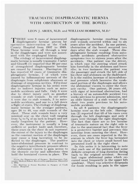 Traumatic Diaphragmatic Hernia With Obstruction Of The Bowel Pdf