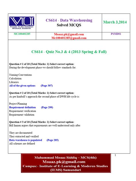 Cs614 Finalterm 2014 Solved Mcqs With References By Moaaz Pdf