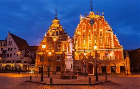 Wallpaper City Concept House Blue Square Night Town Travel For