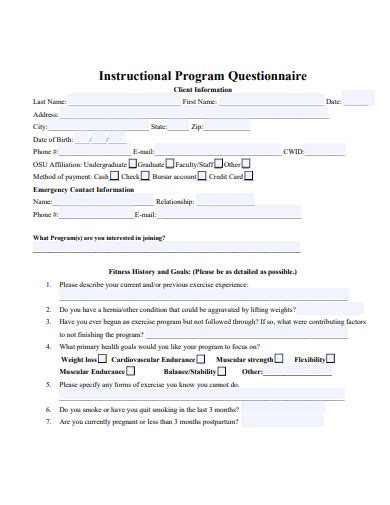 Free 33 Program Questionnaire Samples In Pdf Ms Word