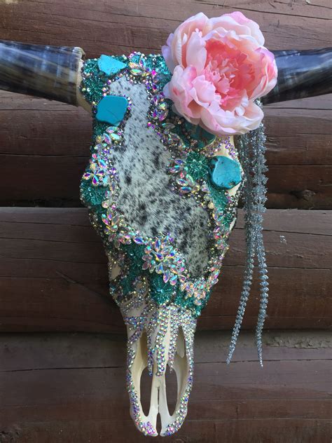 Turquoise Cow Skull Cow Skull Decor Painted Cow Skulls Cow Skull Art