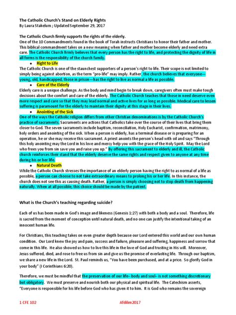The Catholic Church Teaching On Care Of Elderly Suicide And Euthanasia