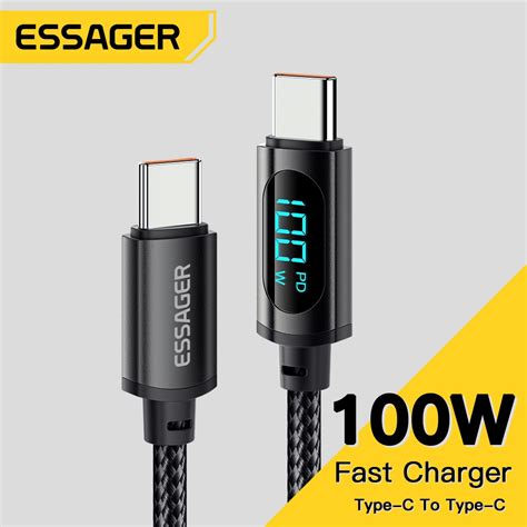 Jual ESSAGER Kabel Data Type C TO Type C 100W PD Fast Charge LED