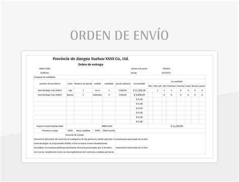 Plantilla De Excel Orden De Env O Y Hoja De C Lculo De Google Para