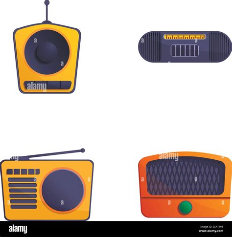 Radio Tuner Icons Set Cartoon Vector Vintage Radio Old Radio Device