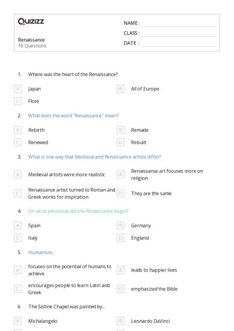 50 Renaissance Worksheets On Quizizz Free And Printable Worksheets