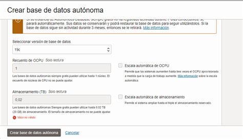 Solucion ERROR AL CREAR LA BASE DE DATOS AUTONOMA Oracle Cloud
