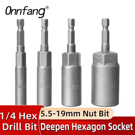 깊은 충격 소켓 어댑터 파워 너트 드라이버 드릴 비트 14 인치 육각 섕크 키 헤드 수공구 5519mm 티몬