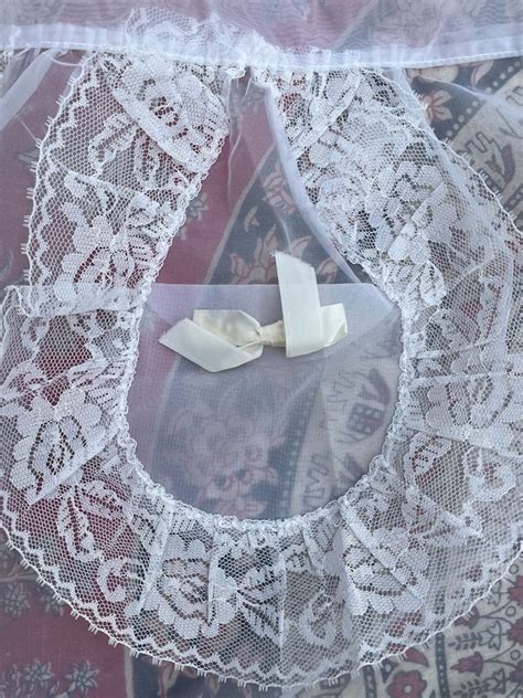 French Maid Costume 1950s Hostess Apron White Chif Gem