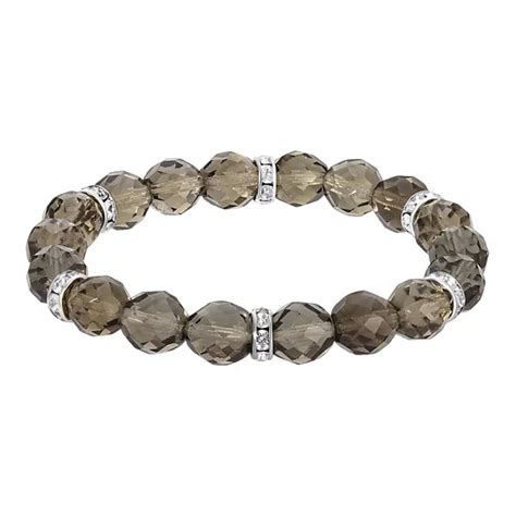1928 Silver Tone Crystal Bead Stretch Bracelet