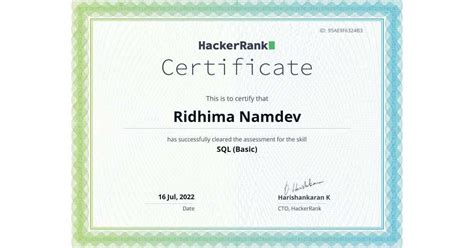 Ridhima Namdev On Linkedin Hackerrank Skill Certificate