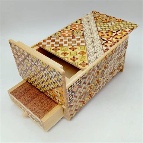 Drawer 10 Steps Traditional Yosegi 5 Sun 6inch 150mm Large Japanese Puzzle Box Himitsu Bako