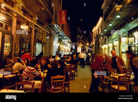 Restaurants At Night Plaka Athens Greece Stock Photo Royalty Free Image Alamy