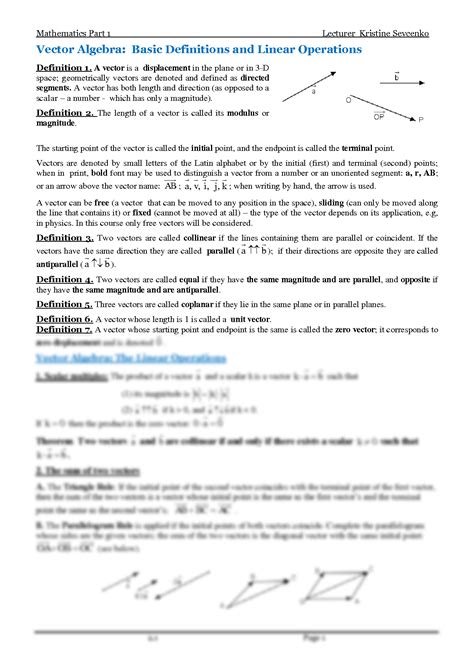 Solution Vectors Basic Operations Projections Studypool