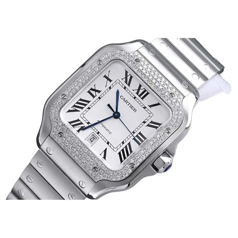 Cartier Santos De Cartier Stainless Steel Watch With Diamond Bezel