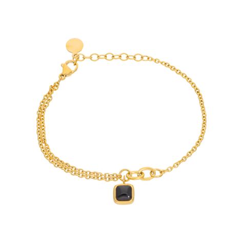 Bracelet Carré ETIKA en Acier Jaune et Agate Noire AE BR7AG0026 Aelys