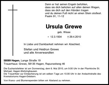 Traueranzeigen Von Ursula Grewe Trauer In NRW De
