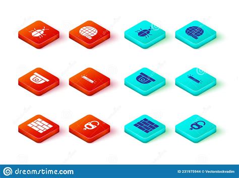 Set Bricks Lock And Key Motion Sensor Flasher Siren Social Network And System Bug Concept