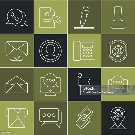 회선 위치 및 메일 및 이메일 채팅 메시지 알림 노트북 방패 사용 연필 지우개 계정 만들기 화면 봉투 전화 말풍선 채팅 및 아이콘을 설정합니다 벡터 Brand Name