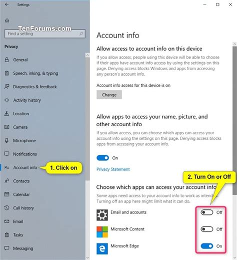 Allow Or Deny Os And Apps Access To Account Info In Windows 10 Tutorials