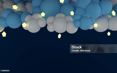 흰색과 파란색 구름와 파란색 배경 조명 별 밤 배경 화면입니다 3d 렌더링 0명에 대한 스톡 사진 및 기타 이미지 0명 개념 계절 Istock