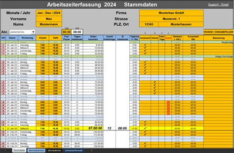 Excel Arbeitszeiterfassung 2024 Feste Pause