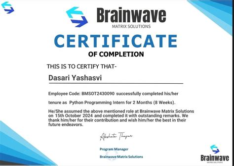 Dasari Yashasvi On Linkedin Pythonprogramming Internship